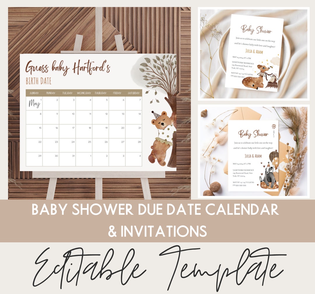Baby Shower Due Date Calendar Template Printable, Baby Shower ...