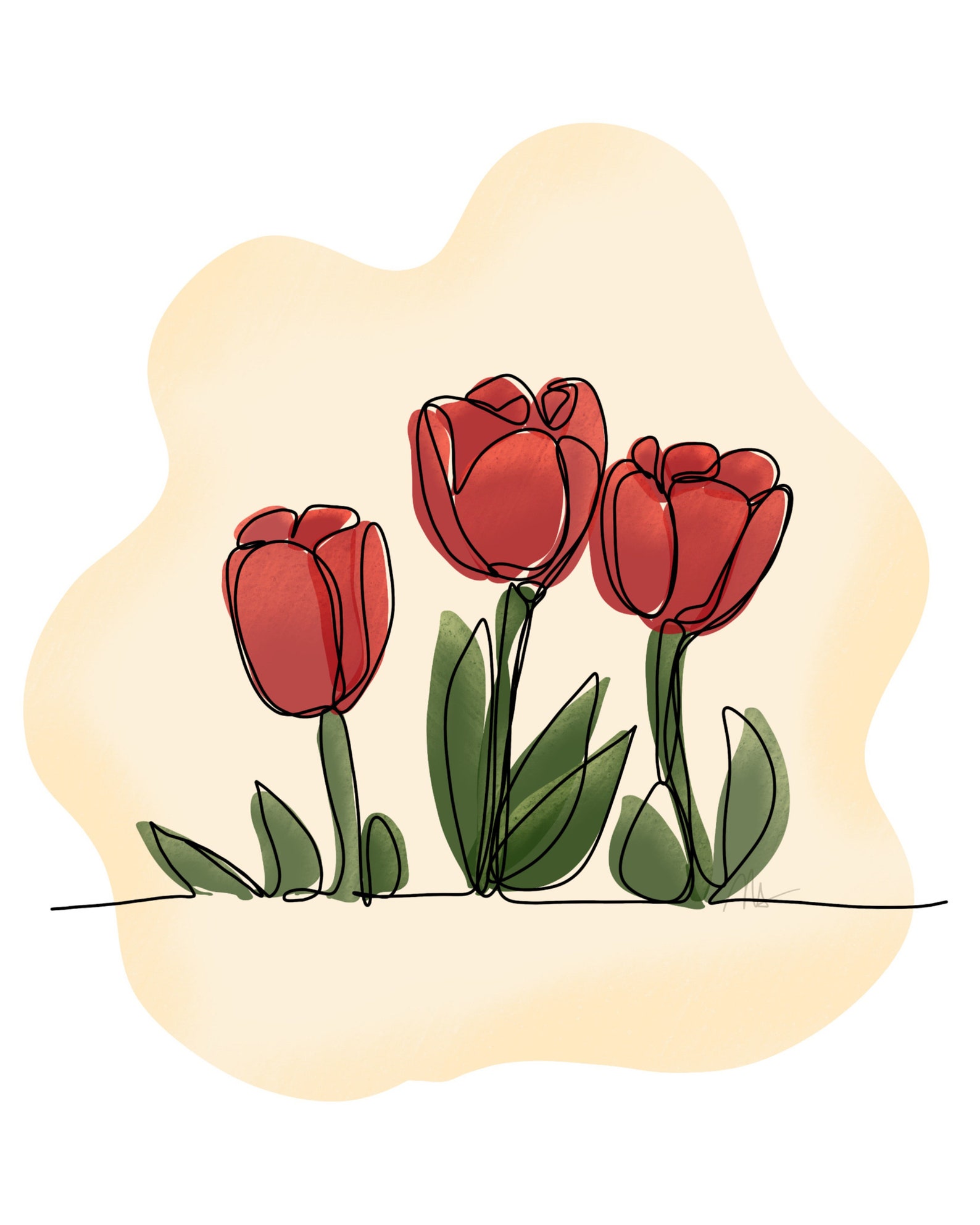 Tulips Flower Line Art Line Drawing Flower Wall Art - Etsy Canada