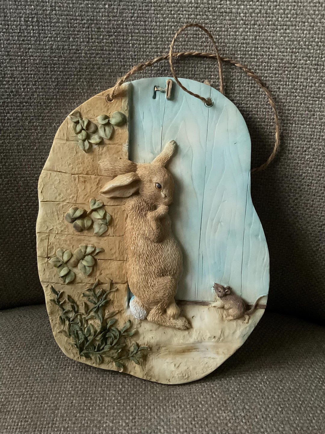 Vintage Peter Rabbit Wall Hanging Plaque Entitled “by the Door” Border ...