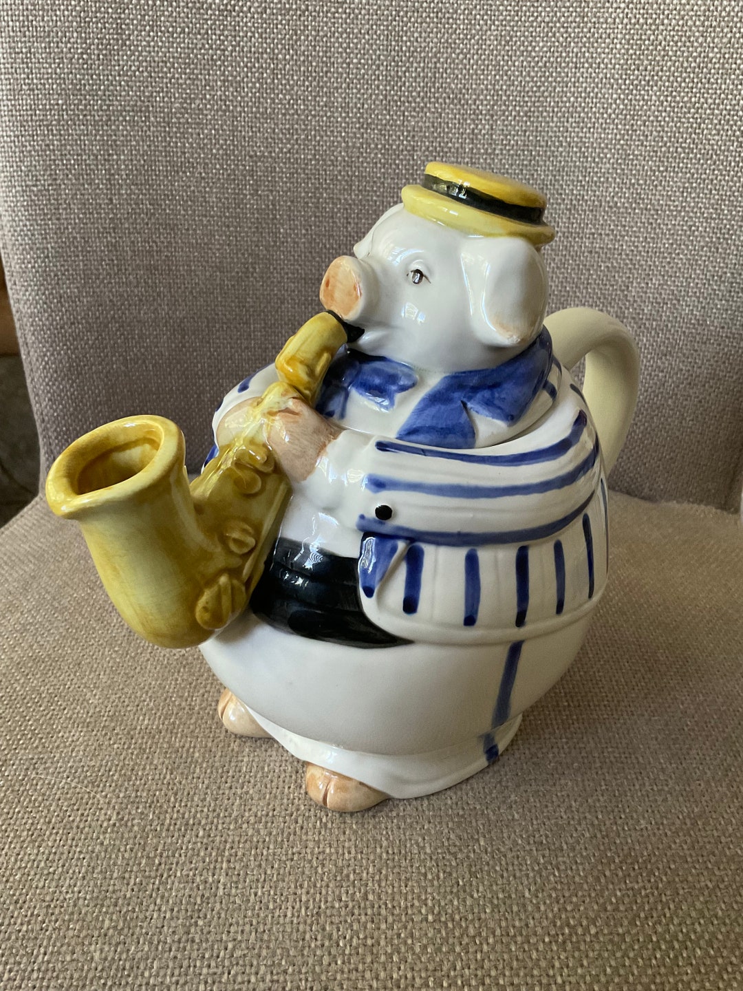 Vintage Otagiri Pig Playing Saxaphone Teapot. Made in Japan Unboxed 7.5 ...
