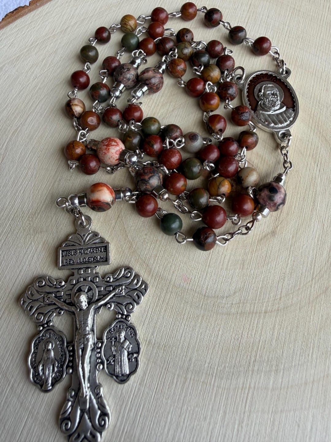 Padre Pio Rosary: Picasso Jasper Beads, Silver Pardon Crucifix - Etsy