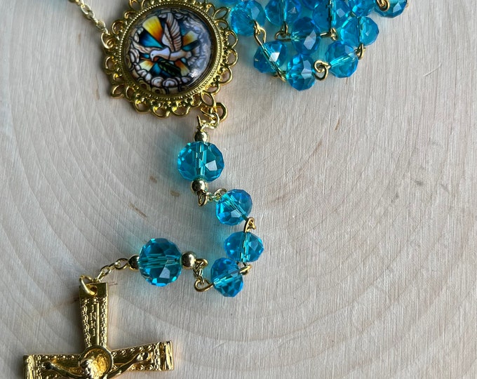 Turquoise Holy Spirit Rosary/glass Beads With Gold Chain and Italian ...
