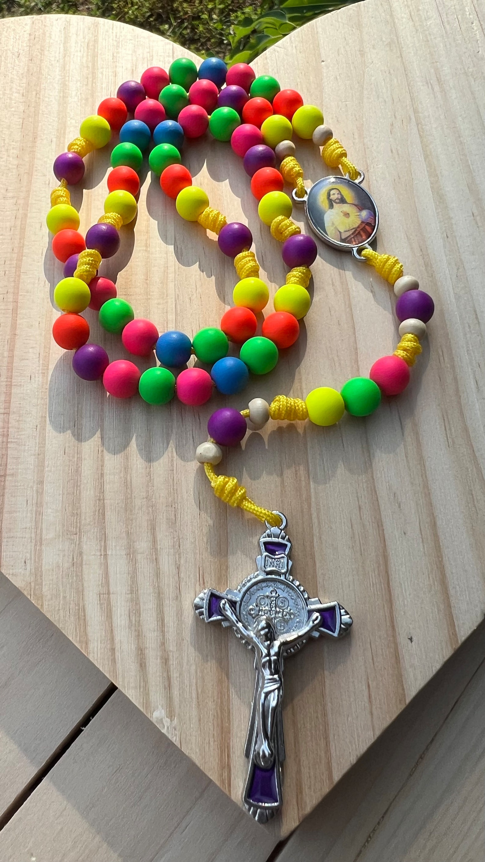 Catholic Color Beads Corded Rosary, of the Sacred Heart of Jesus ...