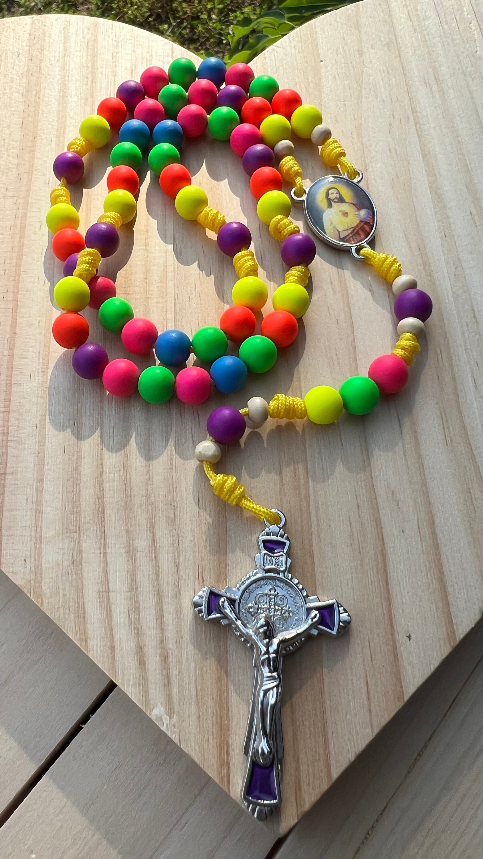 Catholic Color Beads Corded Rosary, of the Sacred Heart of Jesus ...