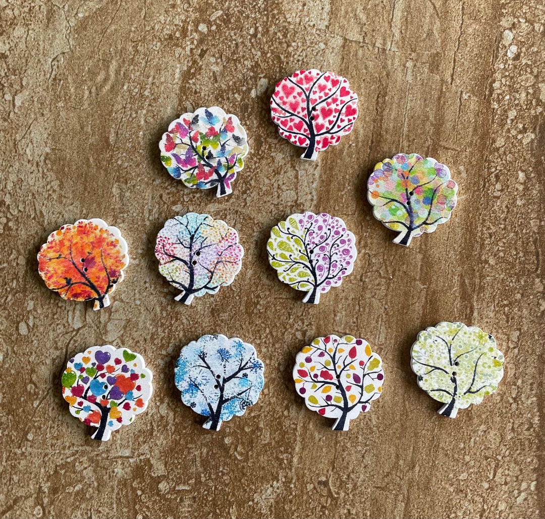 20 Wooden Tree Buttons, Sewing Buttons for Crafts, Scrapbooking ...