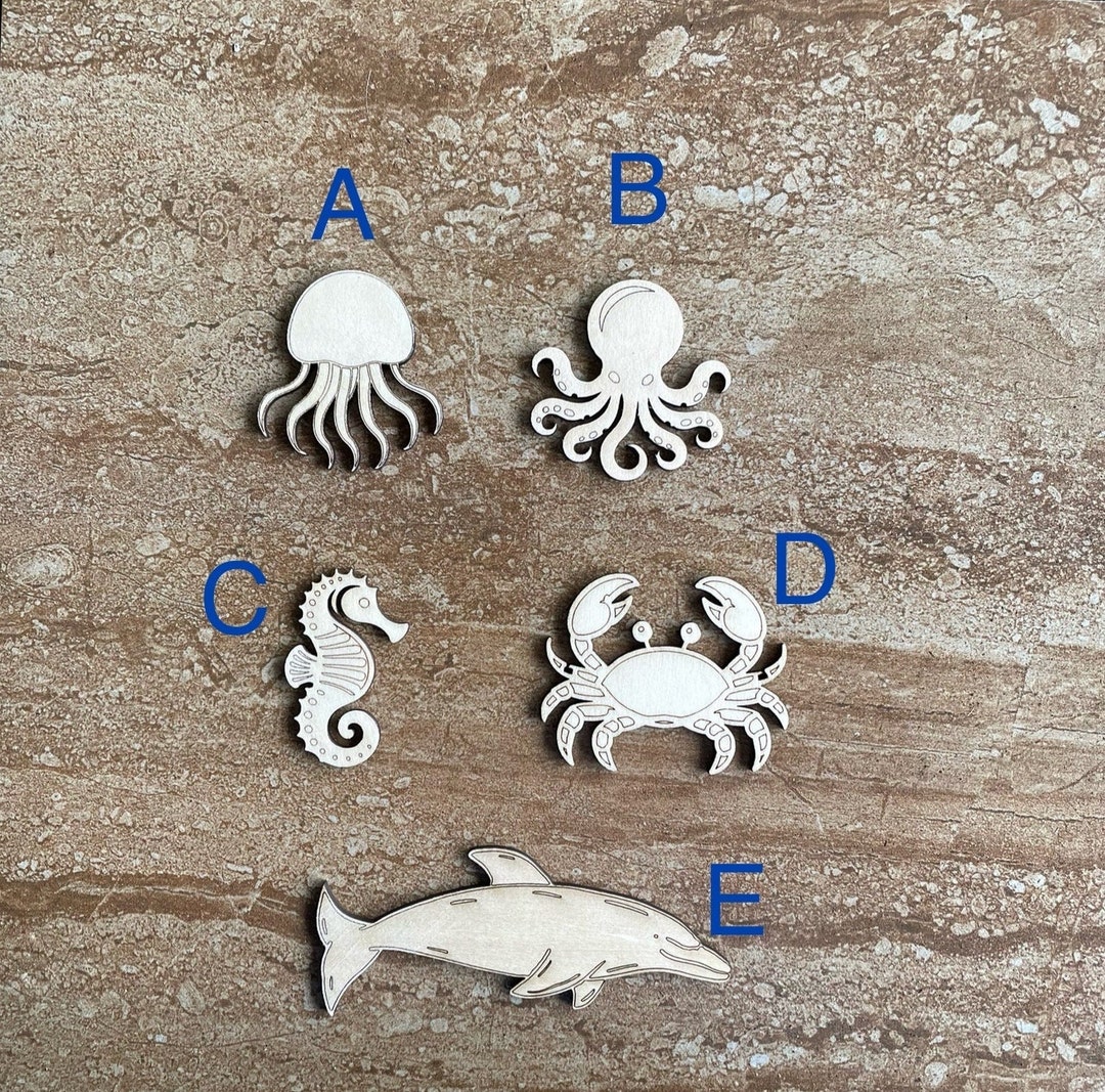 Sea Life Wood Cutouts, Ocean Animal Shapes, Beach Themed Craft Supplies ...