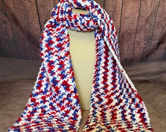 Red White Blue Patriotic Scarf Crochet American Flag Hand Knit - Etsy