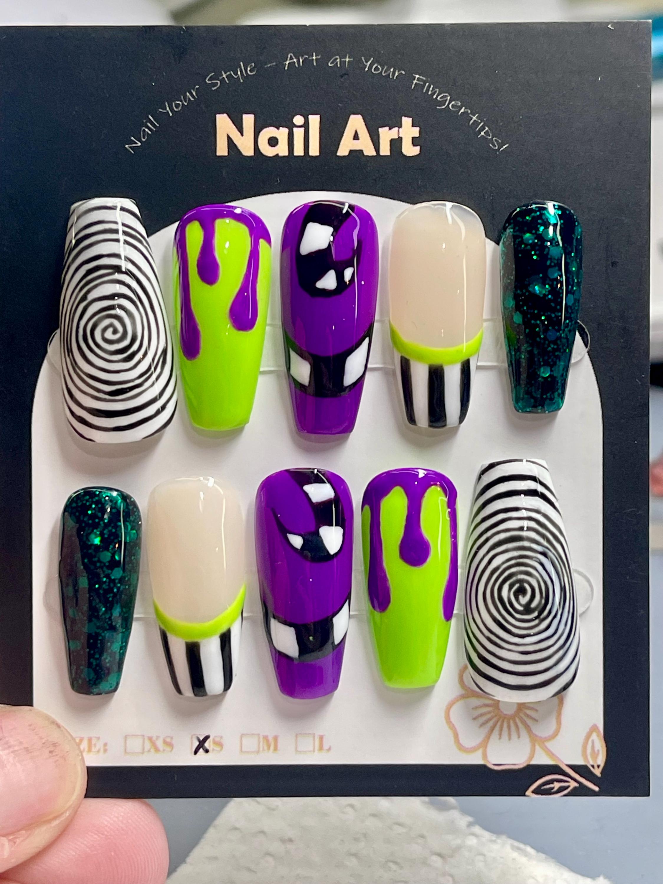 Halloween Spooky Beetlejuice Fall False Nails and Toes Set Size S - Etsy