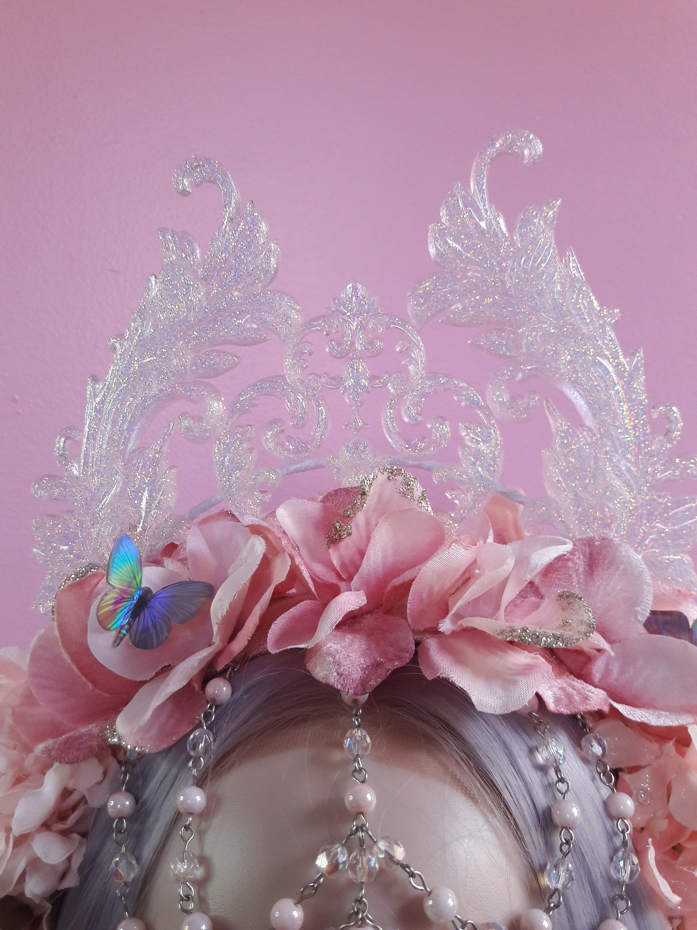 Crystal Blush Snow Fairy Crown, Flower Crown, Fantasy Crown, Fairy ...