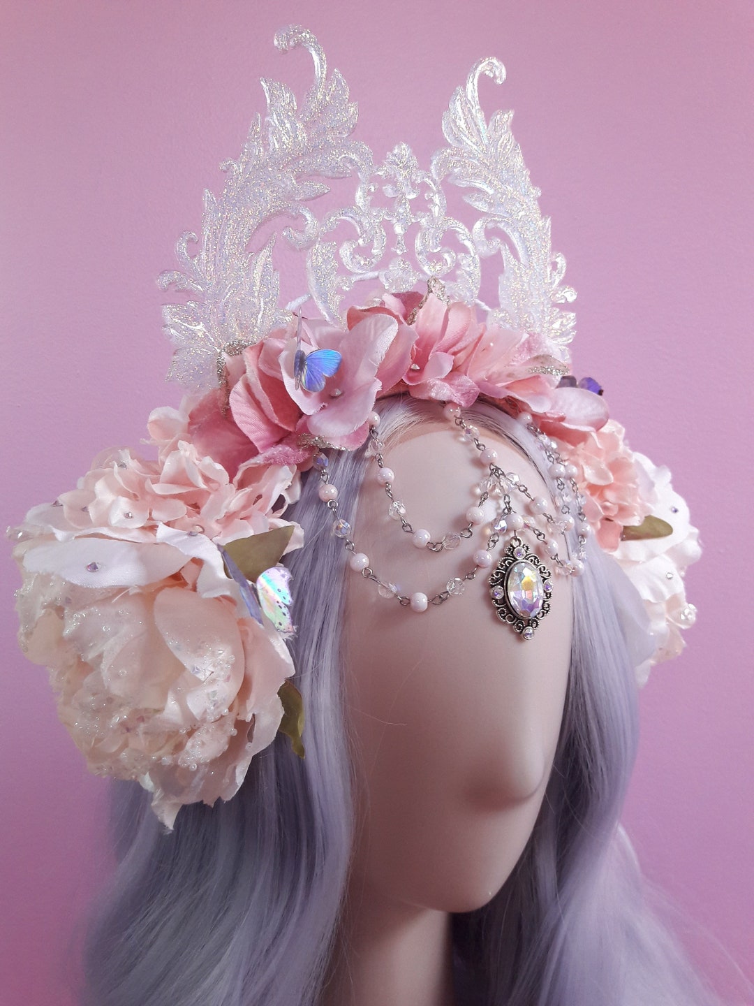 Crystal Blush Snow Fairy Crown, Flower Crown, Fantasy Crown, Fairy ...