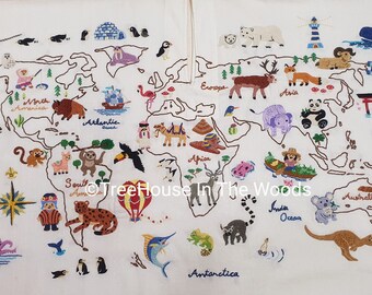 World Map Hand Embroidery - Etsy