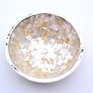 Round Laminated Mother of Pearl Bowl With Sterling Silver Trim - Etsy