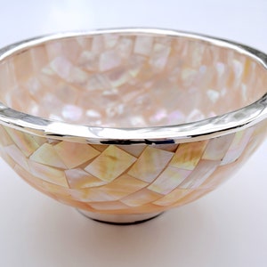 Round Laminated Mother of Pearl Bowl With Sterling Silver Trim - Etsy