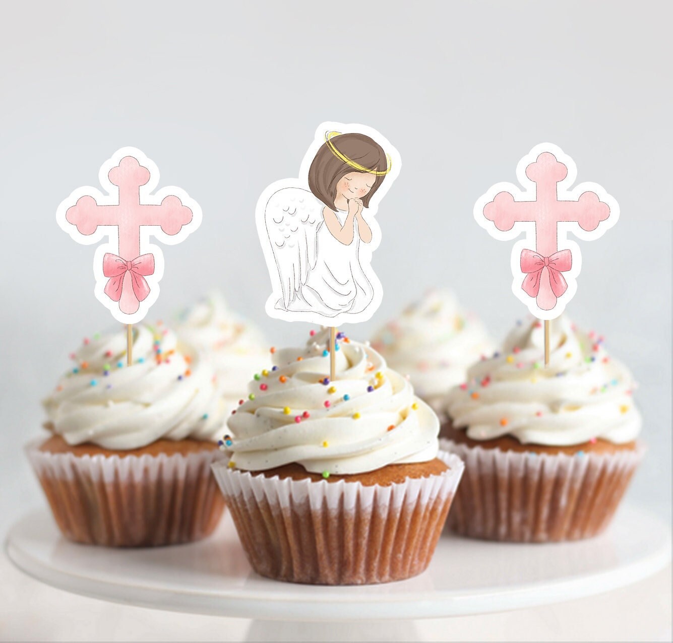 Girl Praying Cupcake Toppers , Angel Baptism Printable Cupcake Toppers ...