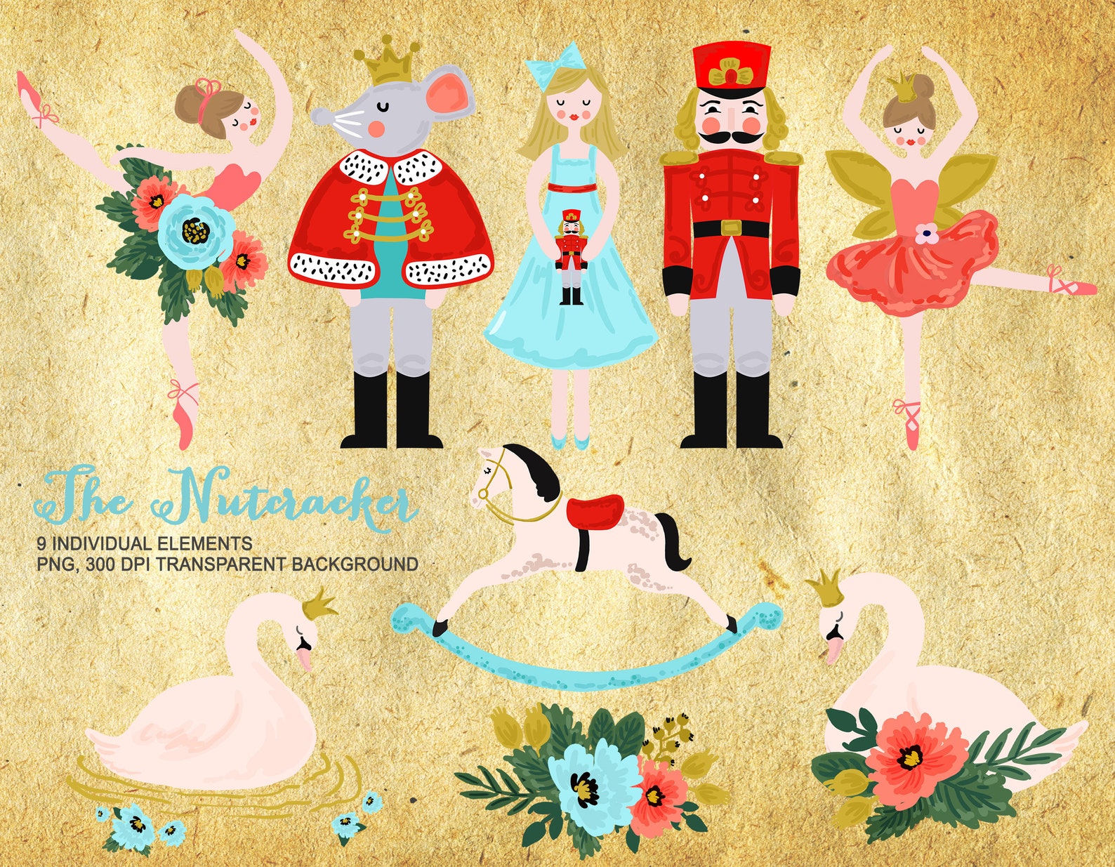 Nutcracker Clip Art, Christmas Ballet Graphic, Digital Watercolor ...