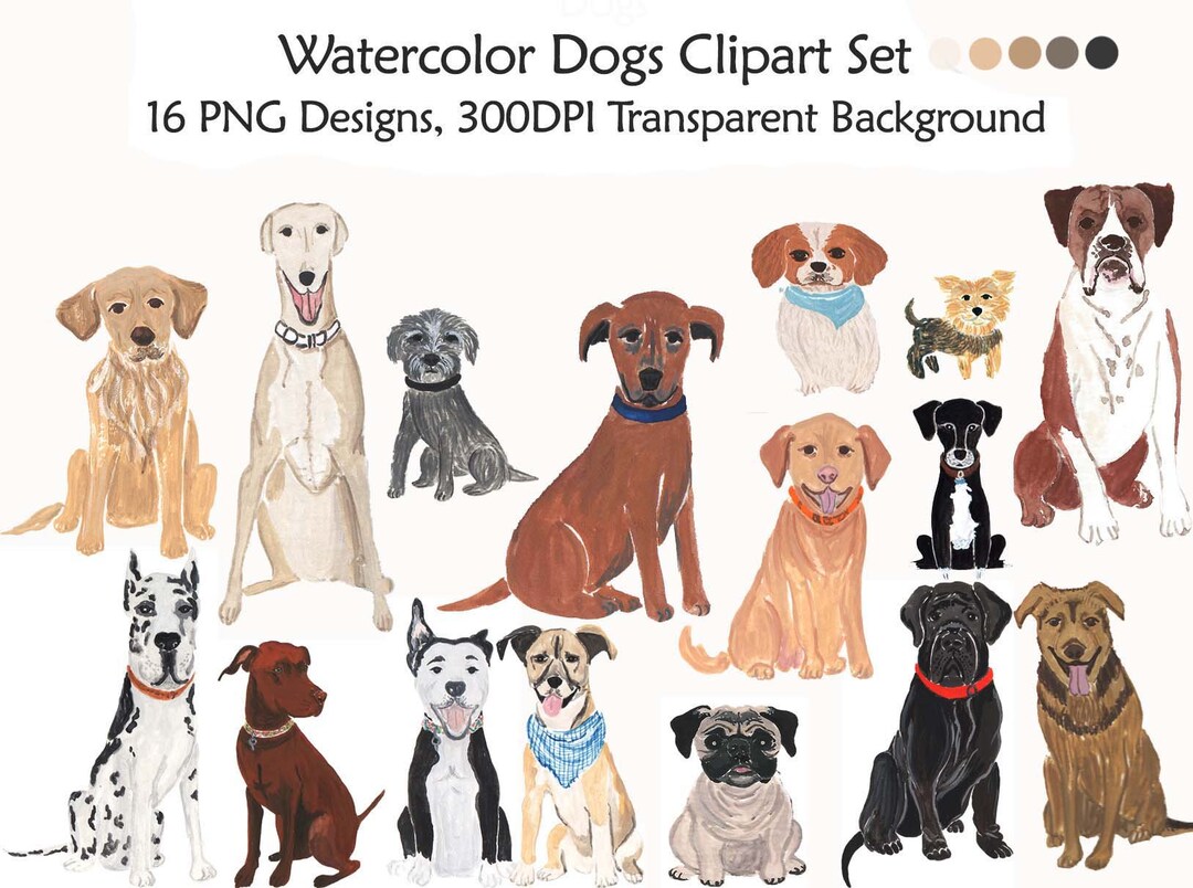Dog Portrait, Pet Clipart, Watercolor Dog Portrait Clip Art, Regal Dog ...