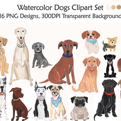 Dog Faces Clip Art Dog Breeds Clipart Watercolor Hand - Etsy