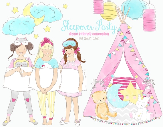 Little Girls Sleepover Clipart