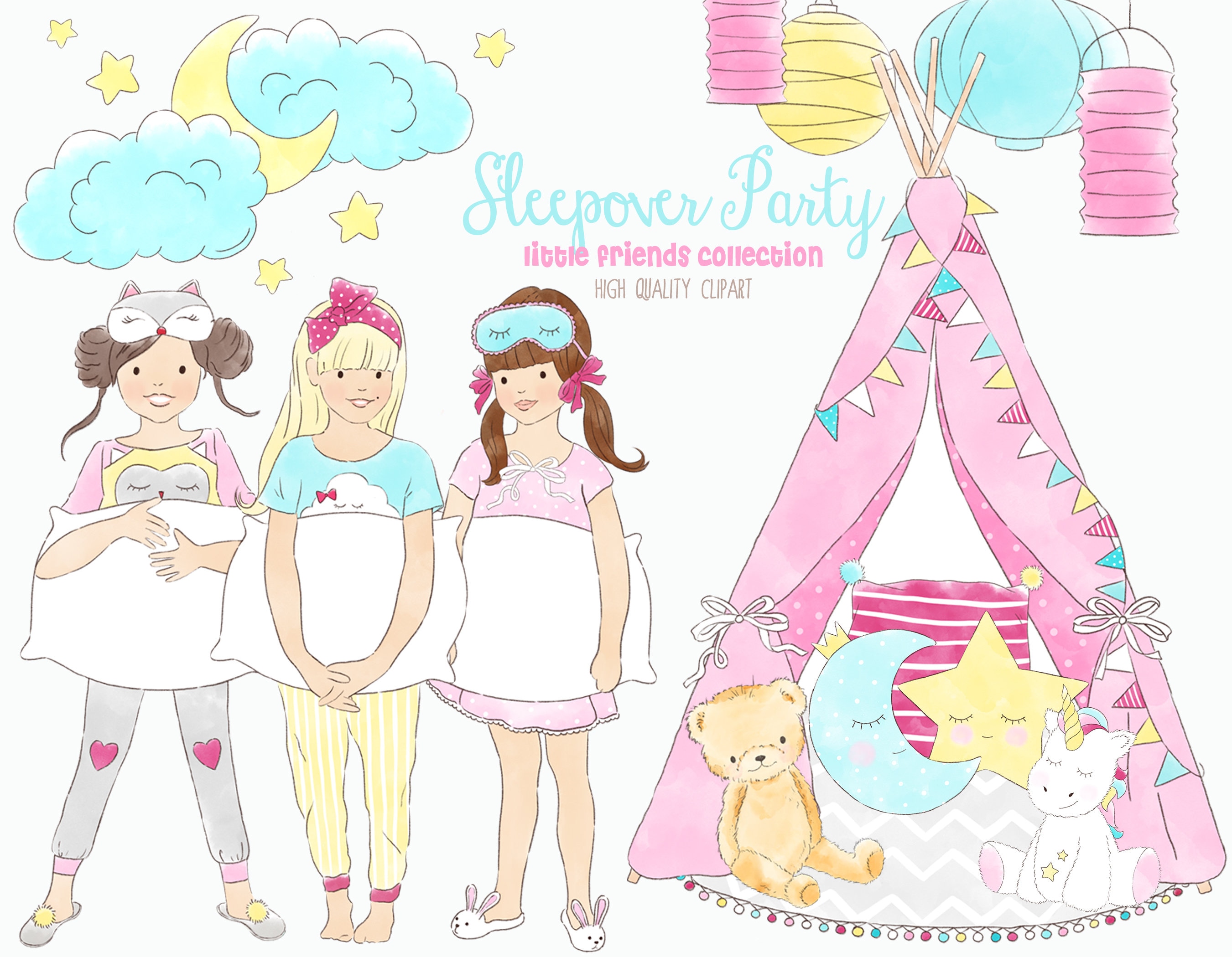 Slumber Party Aquarell Clipart Sleepover Canopy Party Grafik | Etsy