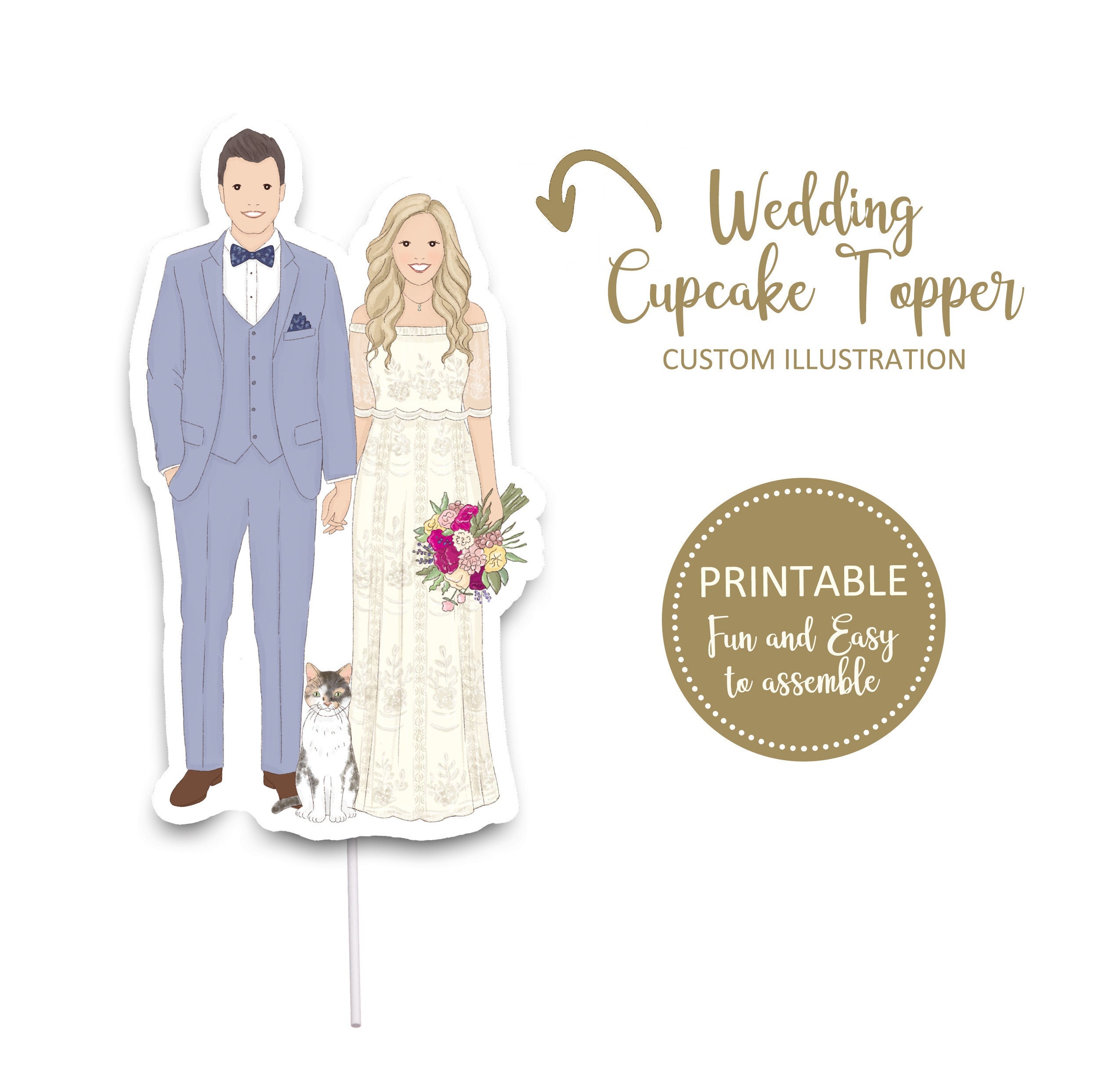 Wedding Couple Printable Cake Topper Bride and Groom Cake | Etsy