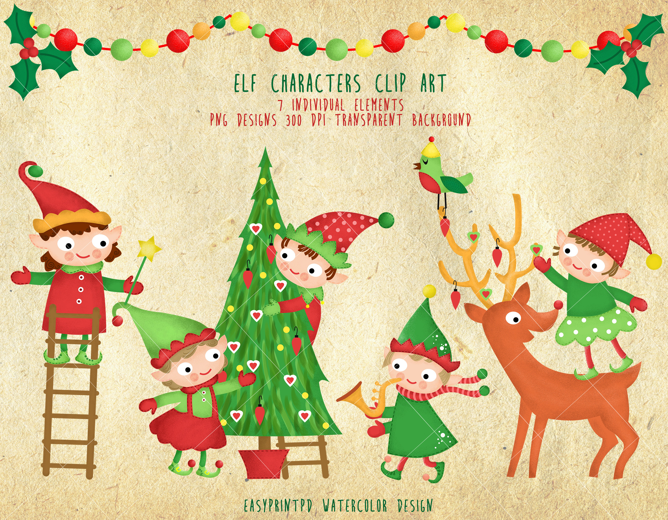 Christmas Elf Characters Clipart, Winter Holiday Santas Helpers Clip ...