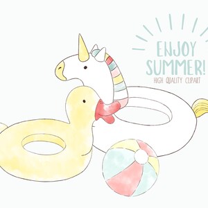Summer Beach Pool Little Animals Watercolor Clipart Pool Party ...