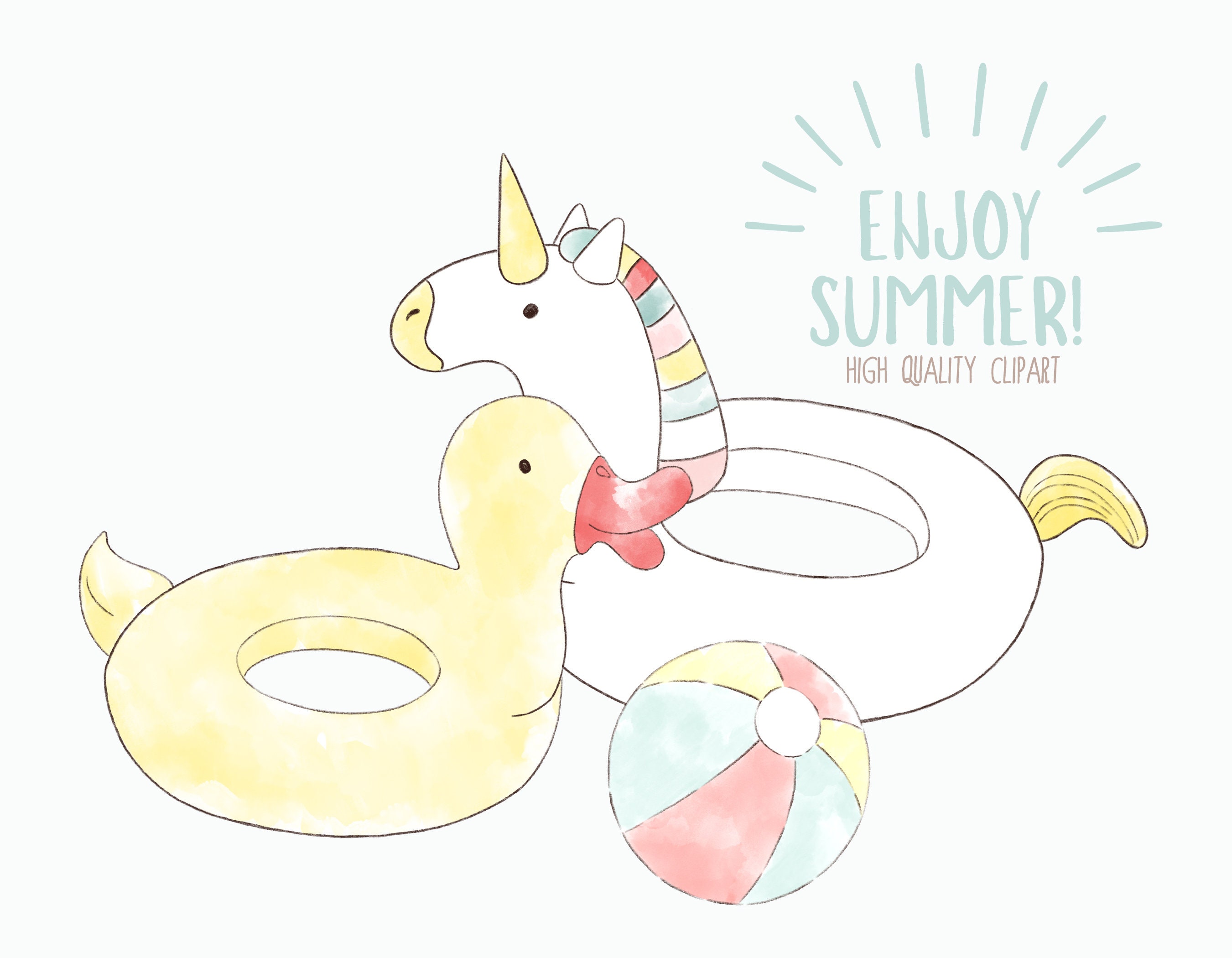 Summer Beach Pool Little Animals Watercolor Clipart Pool Party - Etsy