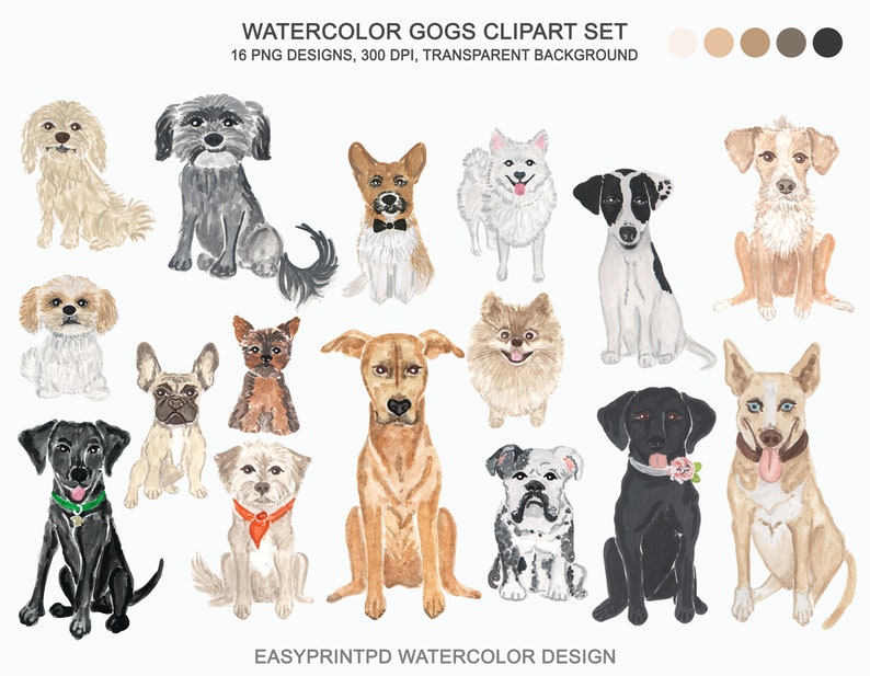 Dog Clipart, Pet Portrait, Dog Portrait, Unique Pet Gift, Hand Painted ...