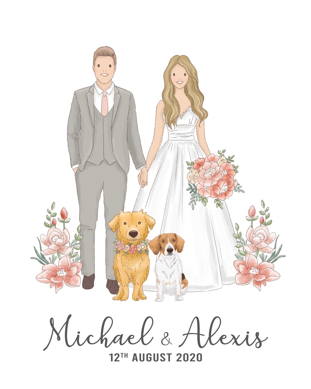 Wedding Custom Portrait , Wedding Couple Illustration, Personalized ...
