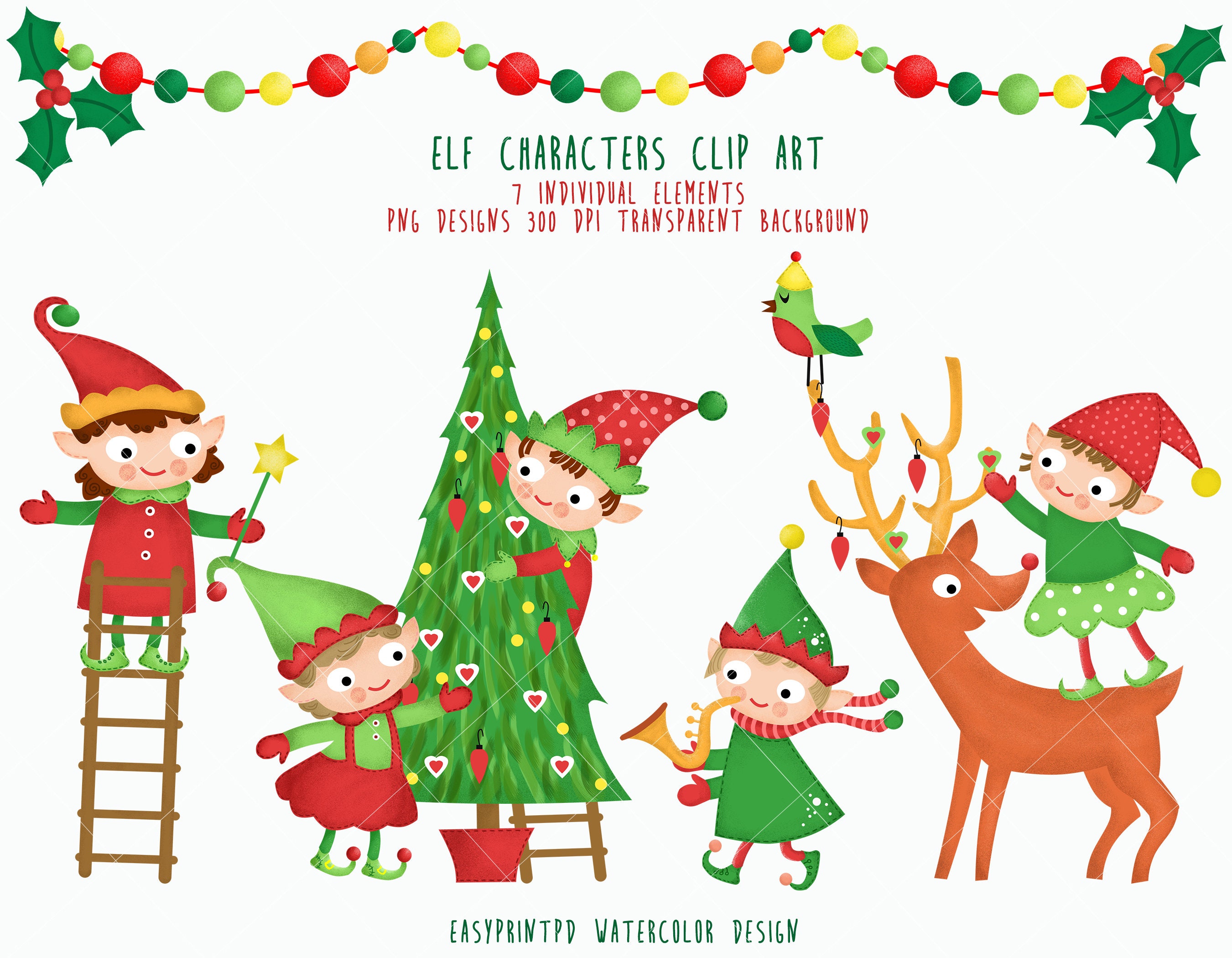 Christmas Elf Characters Clipart, Winter Holiday Santas Helpers Clip ...