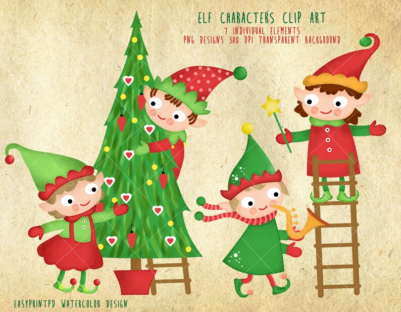 Christmas Elf Characters Clipart, Winter Holiday Santas Helpers Clip ...