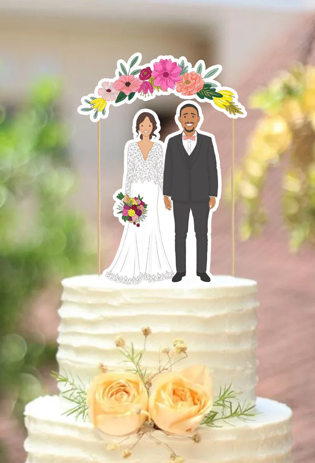 Wedding Couple Cake Topper, Bride and Groom Cake Topper, Brown African ...