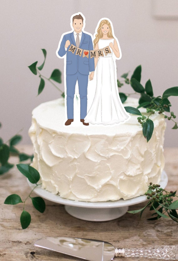 Wedding Cake Topper Bride And Groom Custom Portrait Cake Etsy