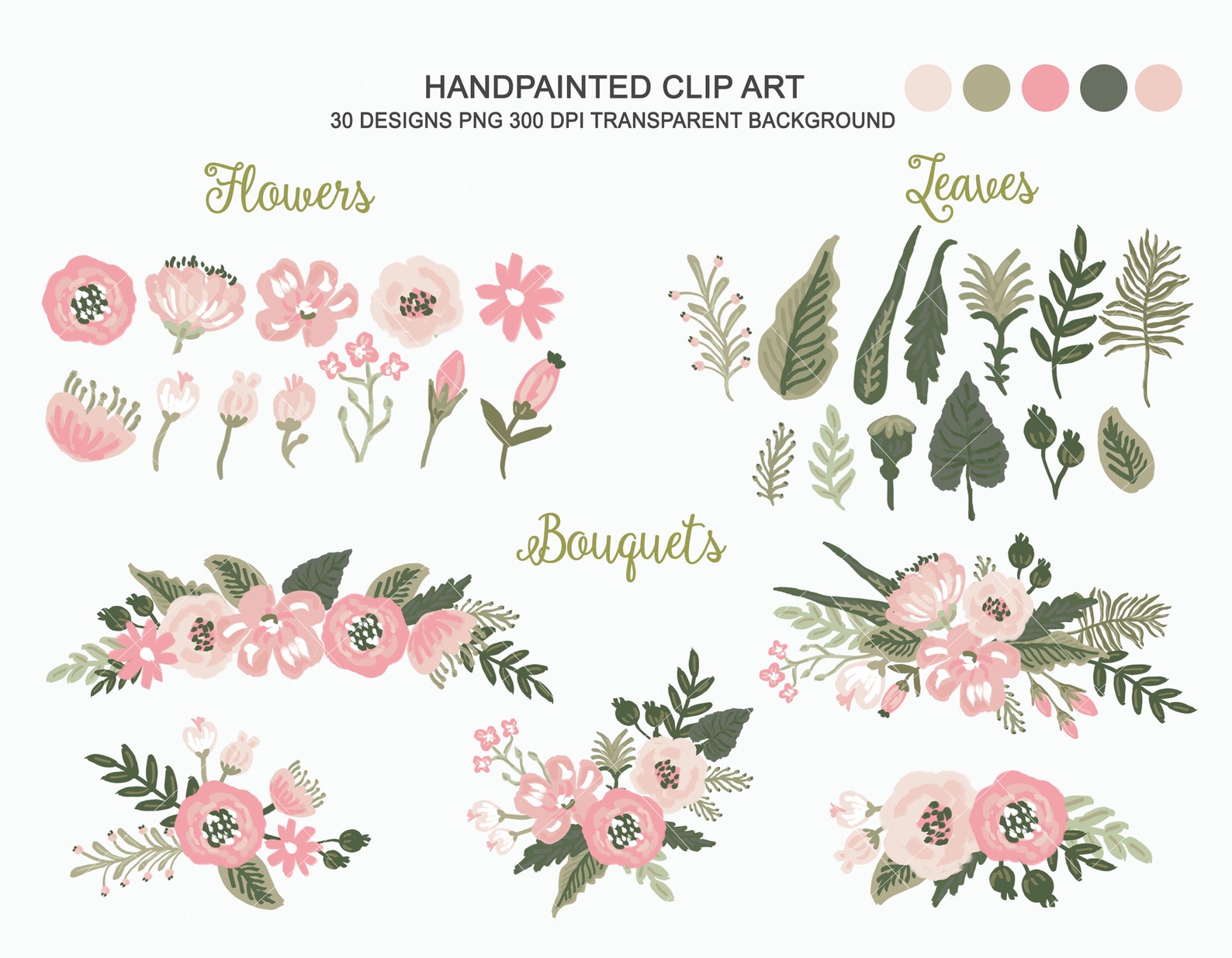 Soft Blush Pink Flowers Clipart Watercolor Clip Art for - Etsy