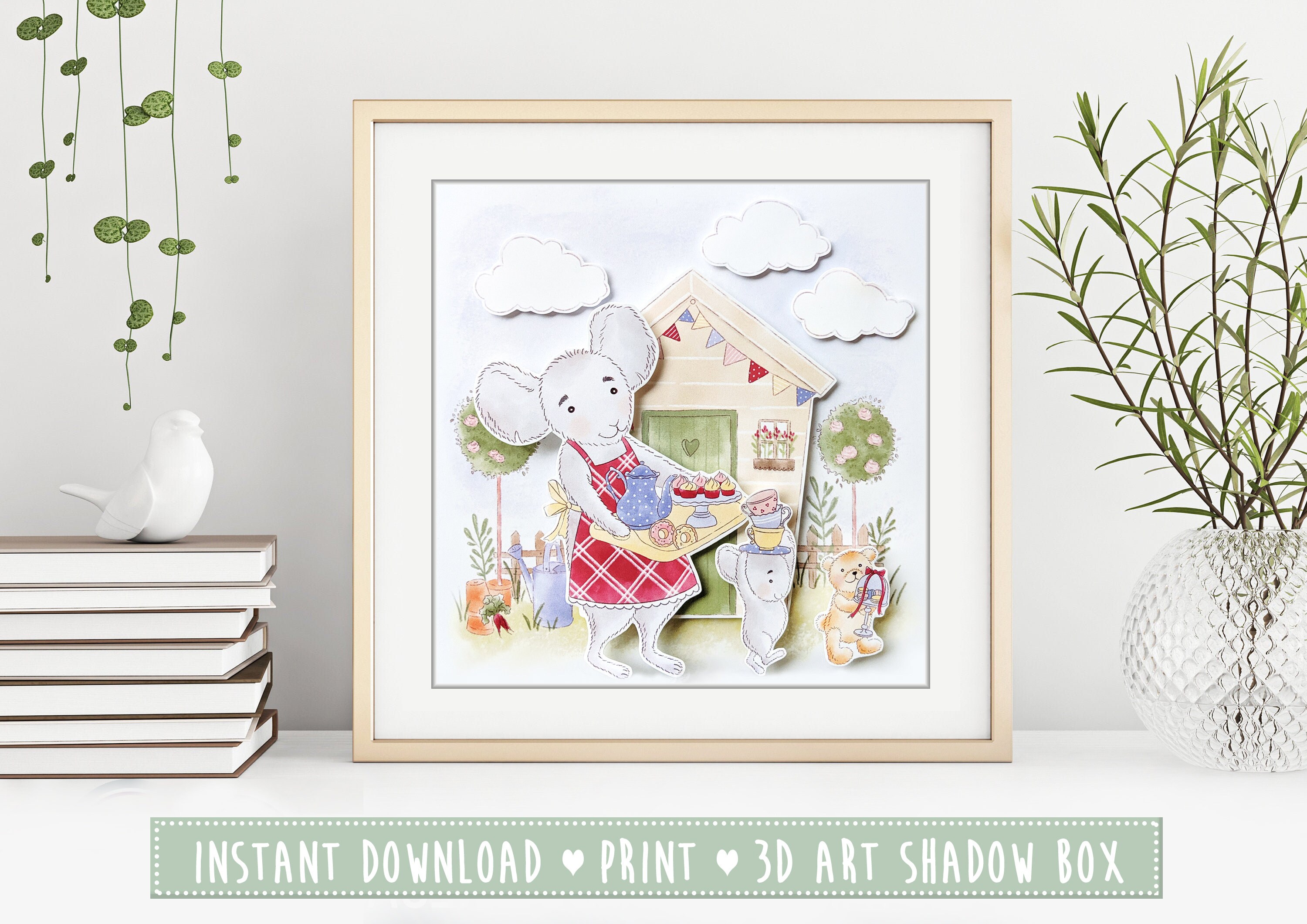 Tea Party DIY Kit Decor, Shadow Box Template, Papercraft 3d, Nursery ...