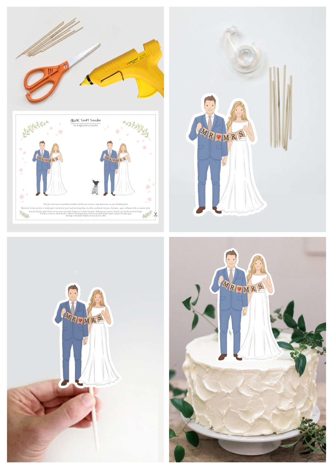 Wedding Couple Printable Cake Topper Bride and Groom Cake | Etsy