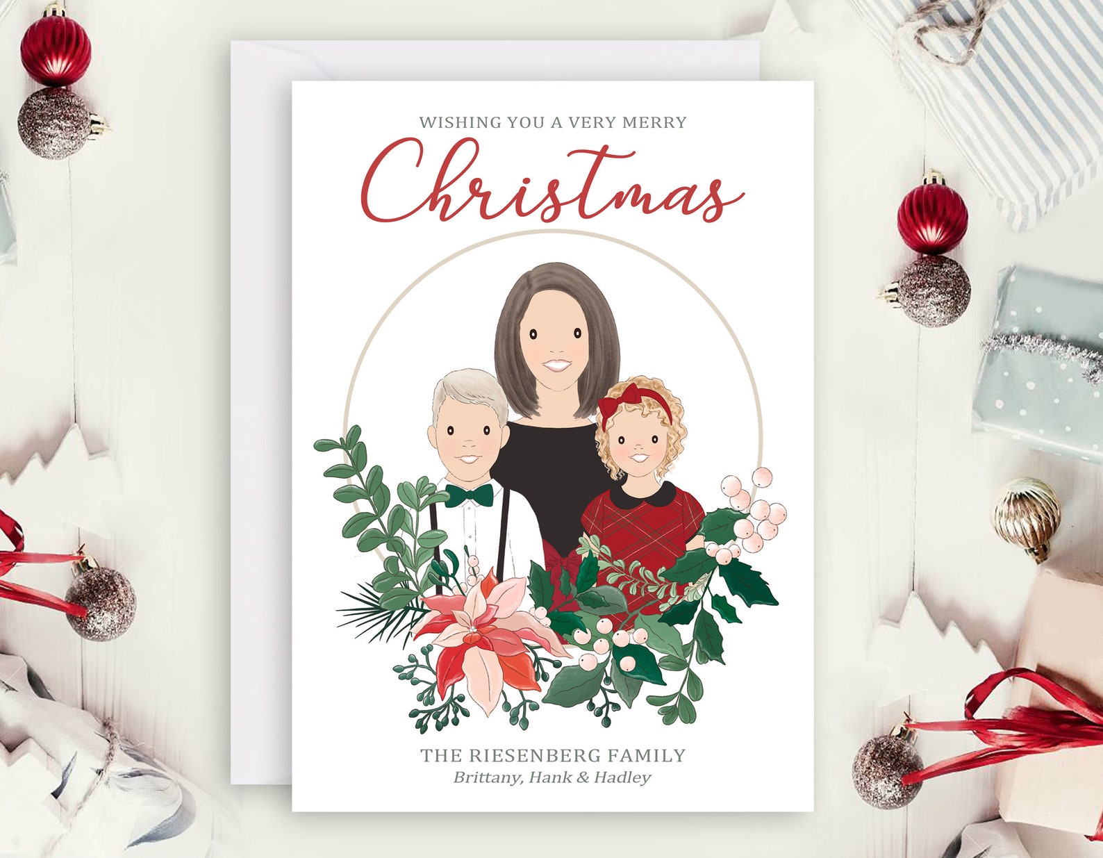 Custom Illustrated Family Portrait Christmas Card - Etsy