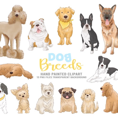 Dog Faces Clip Art Dog Breeds Clipart Watercolor Hand - Etsy
