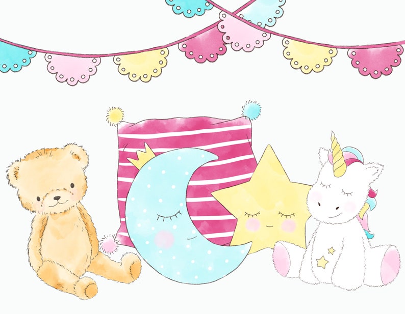 Slumber Party Watercolor Clipart, Sleepover Canopy Party Graphic ...