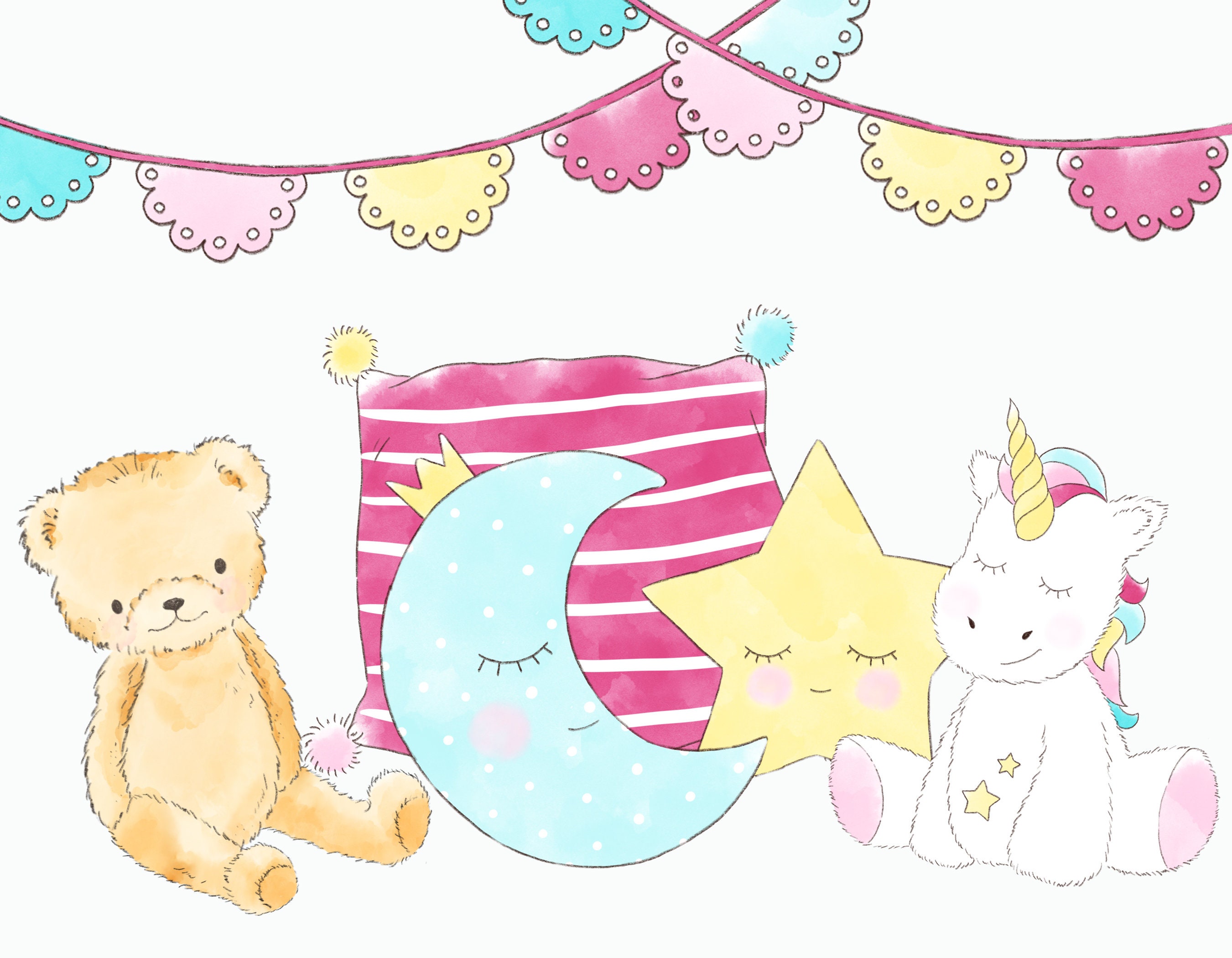 Slumber Party Watercolor Clipart, Sleepover Canopy Party Graphic ...