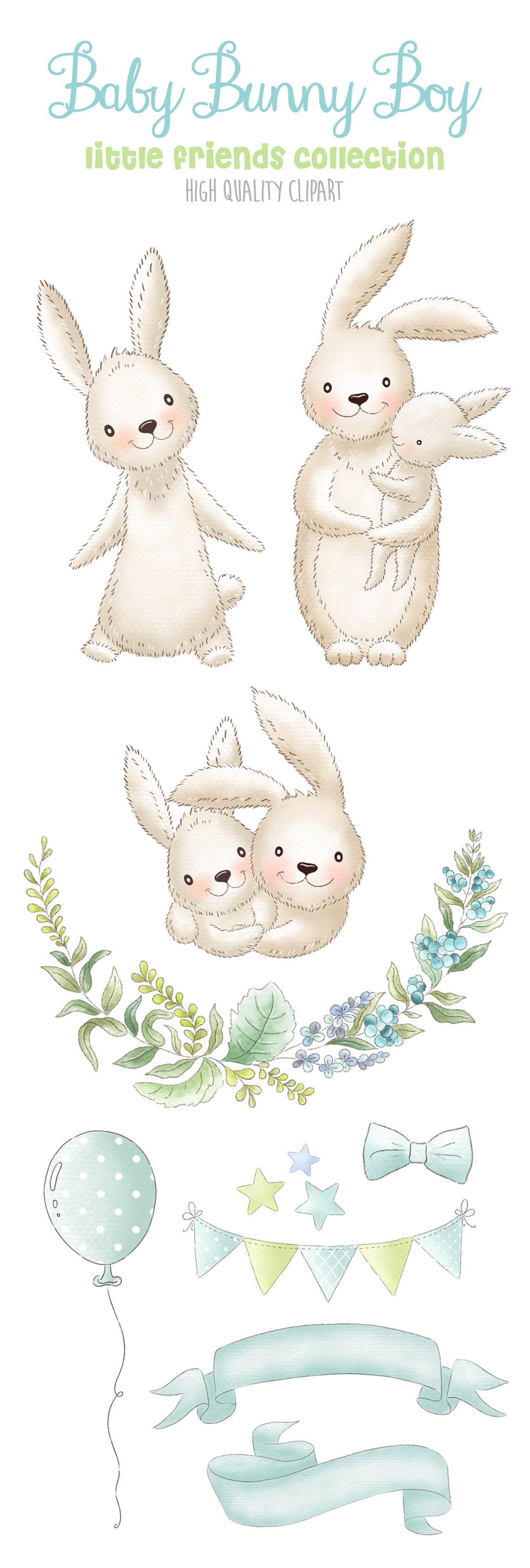 Bunny Baby Boy Clipart Easter Bunny Bunny Ears Bunny - Etsy