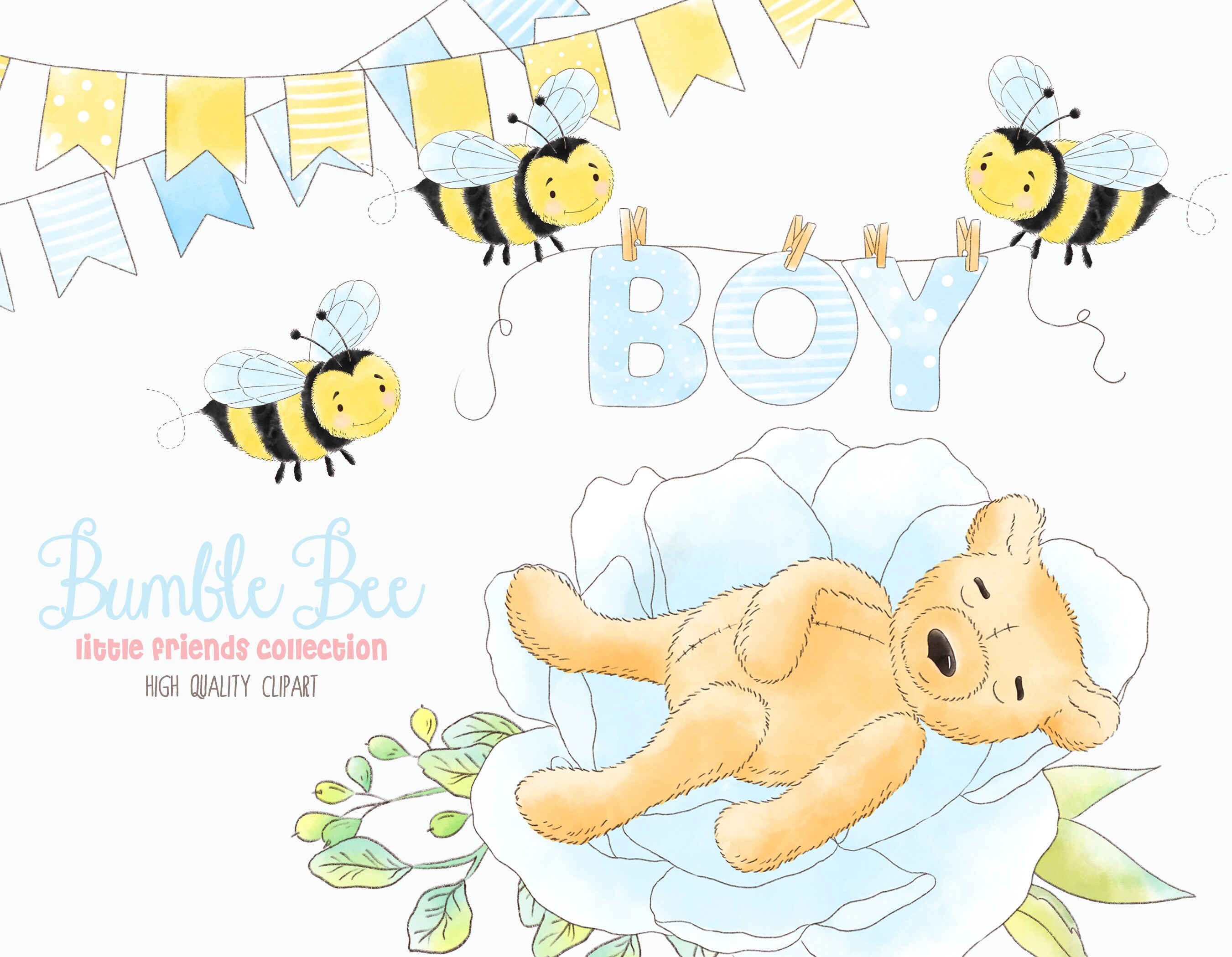 Bee Boy and Honey Watercolor Clipart Bee Baby Shower Bumble - Etsy
