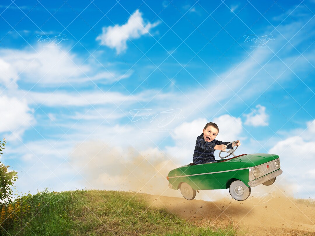 Car Jumping Digital Background - Car Jumping on Dirt Road for Composite ...