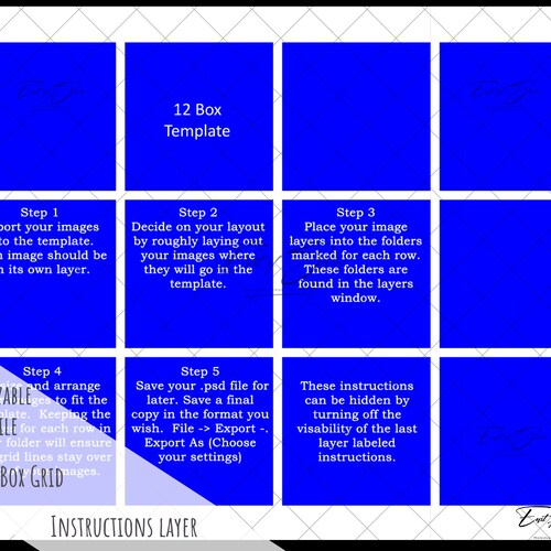 White Photo Box Grid 9 Box Template Photoshop Template - Etsy