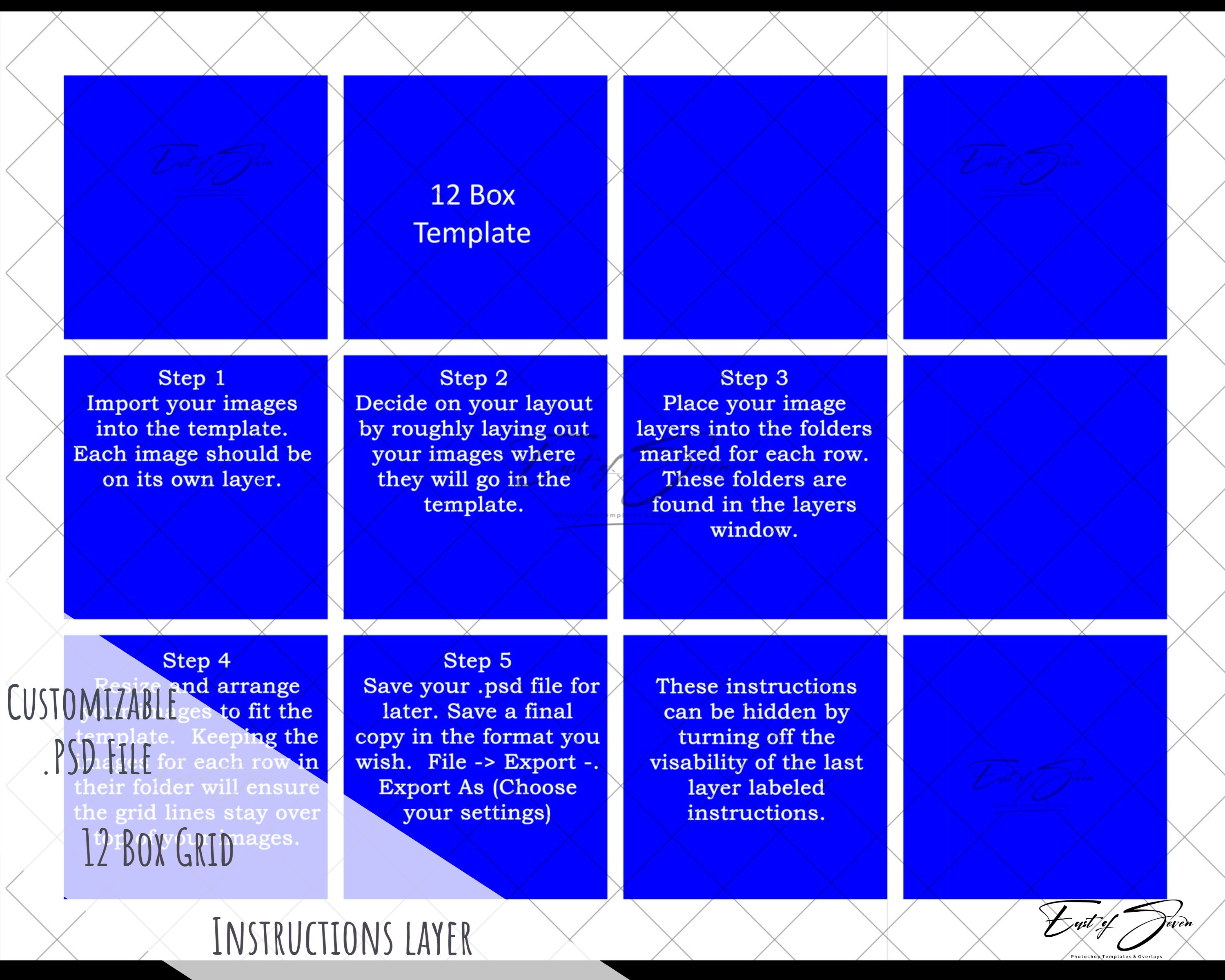 White Photo Box Grid 12 Box Template, Photoshop Template, in the Box ...