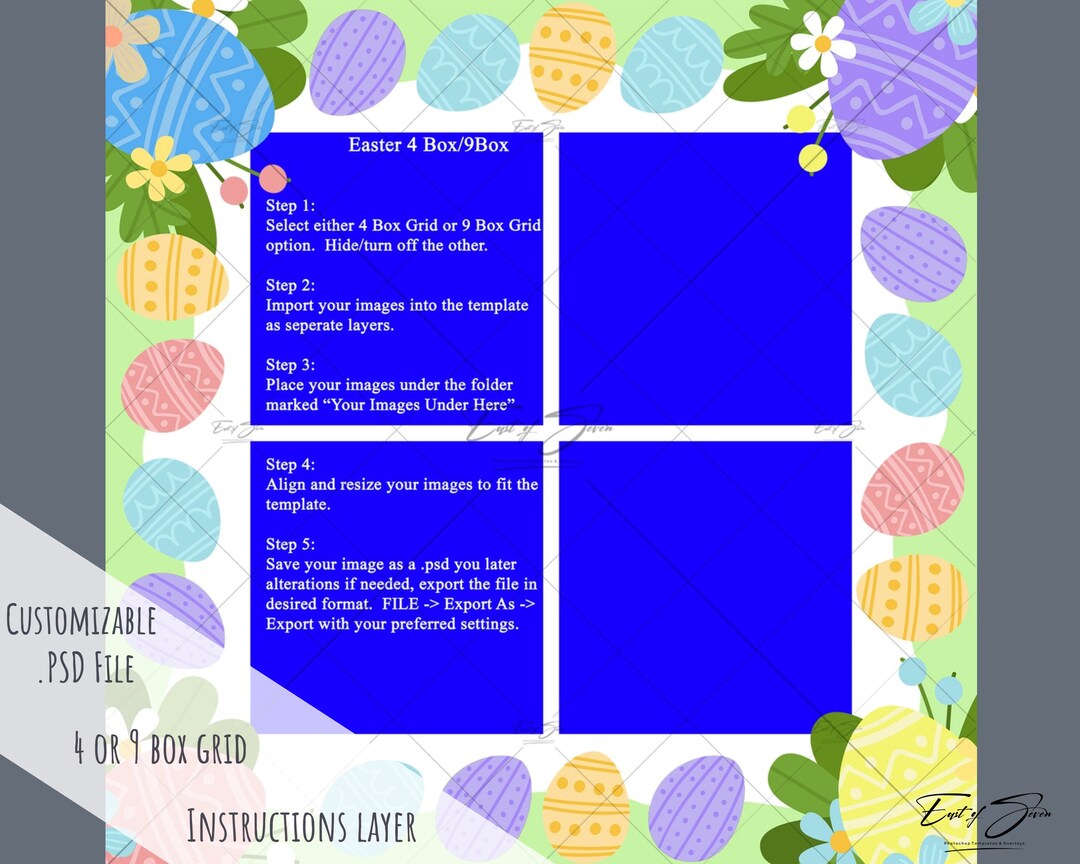 White Box Easter Egg Template 4 or 9 Box Template, Photoshop Template ...