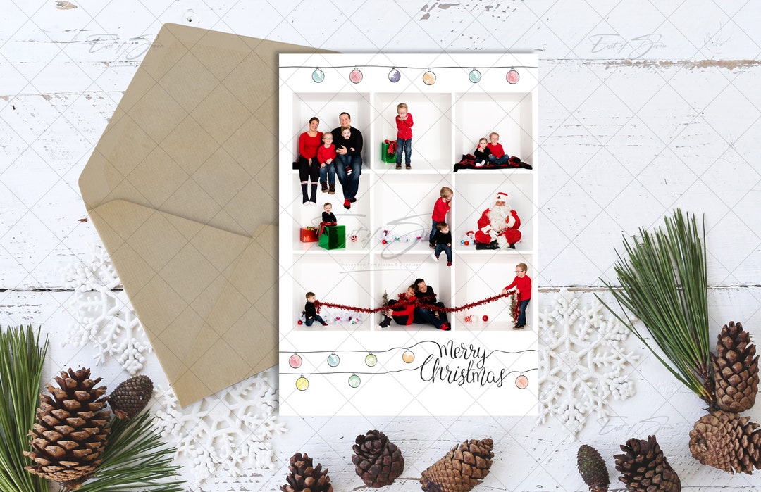 Watercolour Christmas Lights Card Design for White Photo Box ...