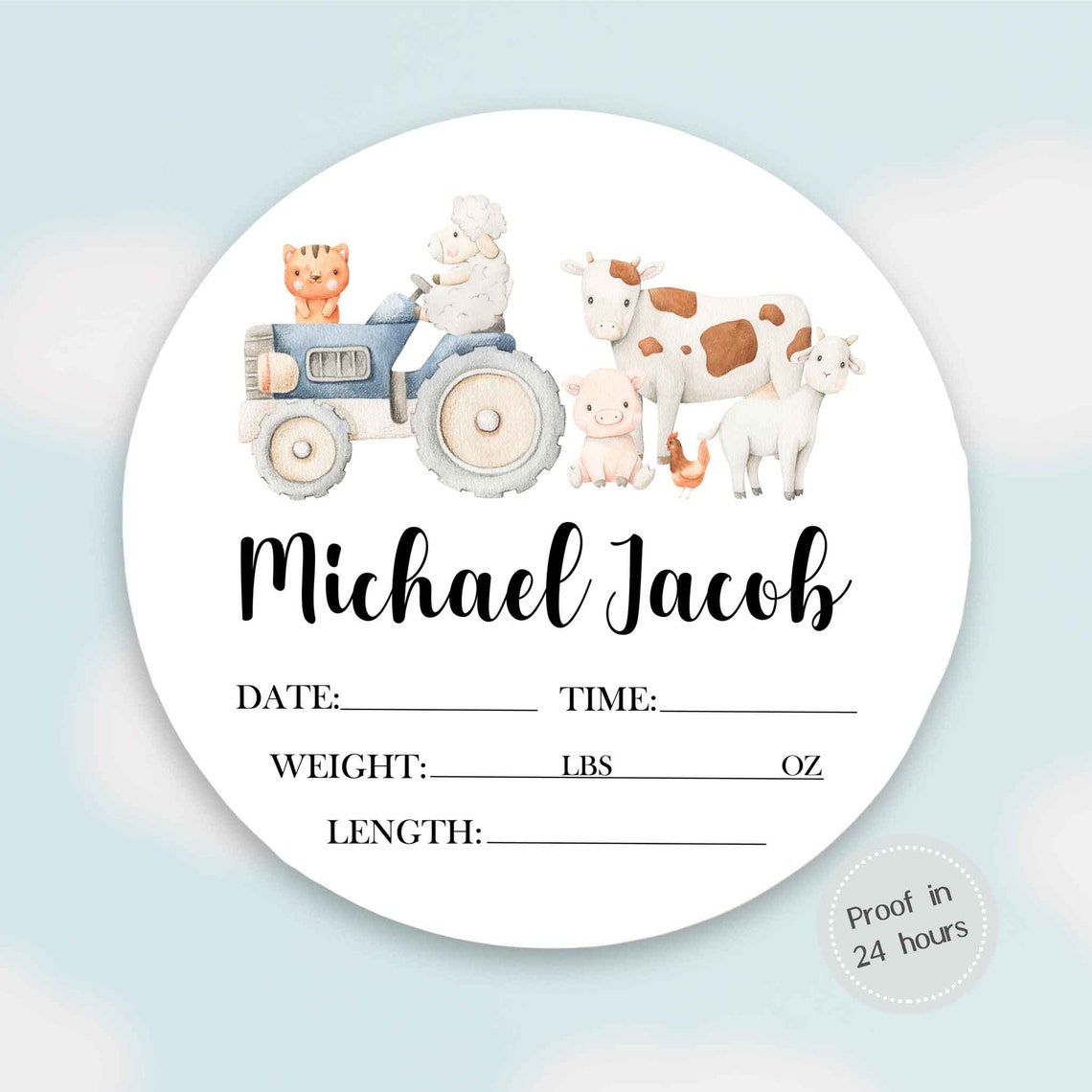 Farm Birth Stat Sign Boy Round Wood Birth Stat Sign New Baby - Etsy