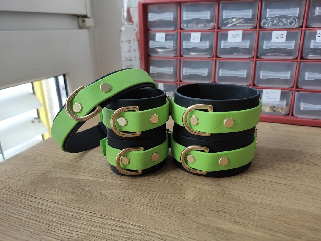 BDSM Set Collar D-ring, Arm and Ankle Cuffs Biothane Bondage vegan ...