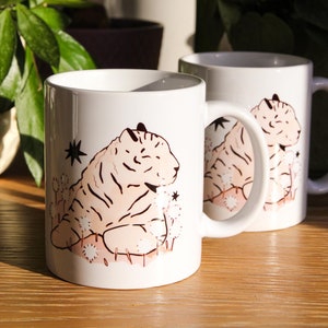 White Tiger Mug Ceramic Cute Animal Illustrated Mug - Etsy